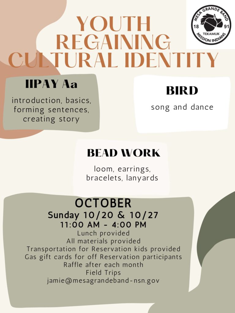 Youth Regaining Cultural Identity Classes Beginning! - Mesa Grande