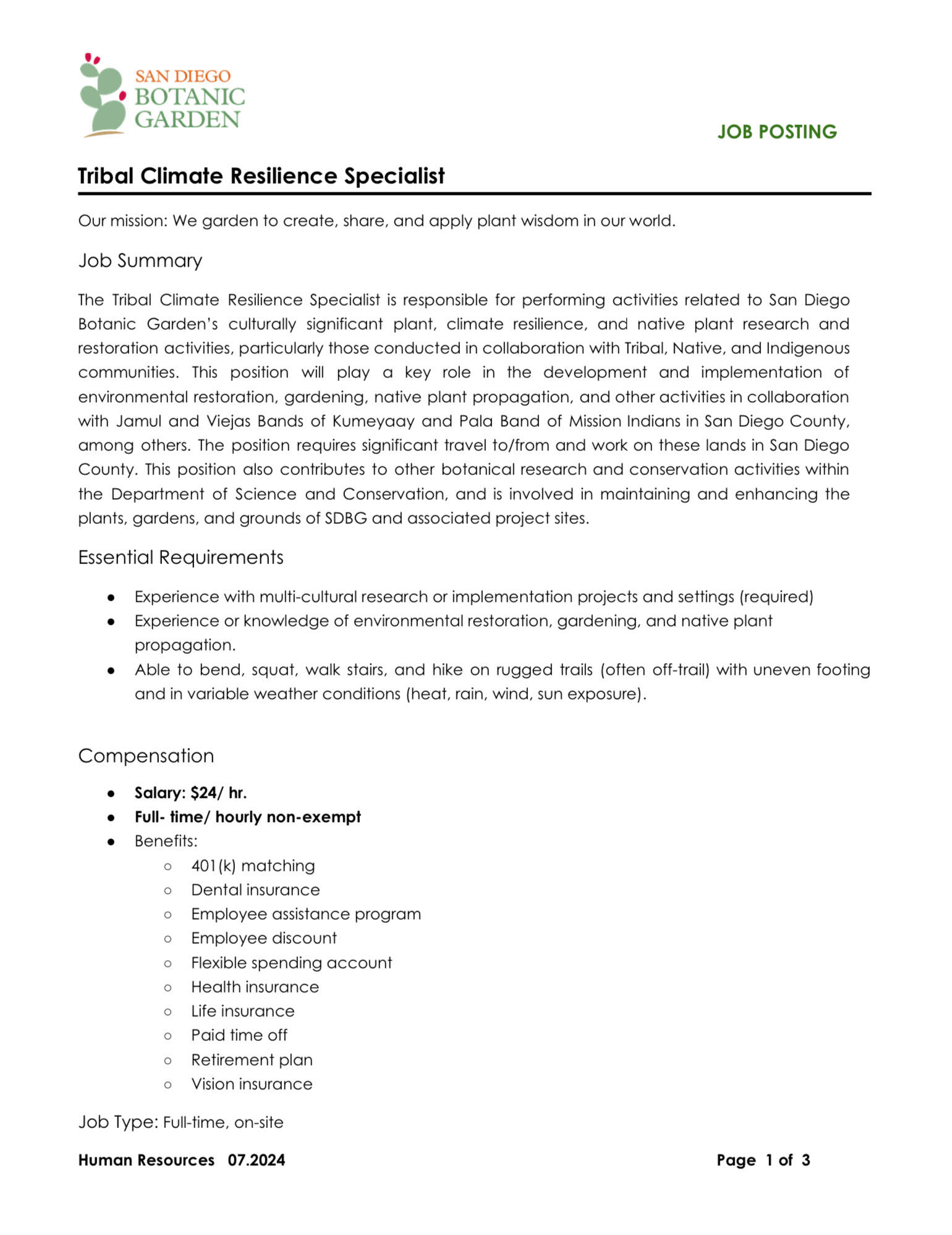 Job Opportunity - Tribal Climate Resilience Specialist - Mesa Grande Job Opportunity - Tribal Climate Resilience Specialist - Mesa Grande